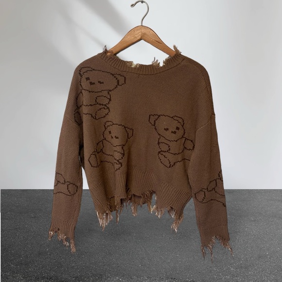 Rue21 | Sweaters | Rue2 Brown Bear Destroyed Long Sleeve Sweater | Poshmark